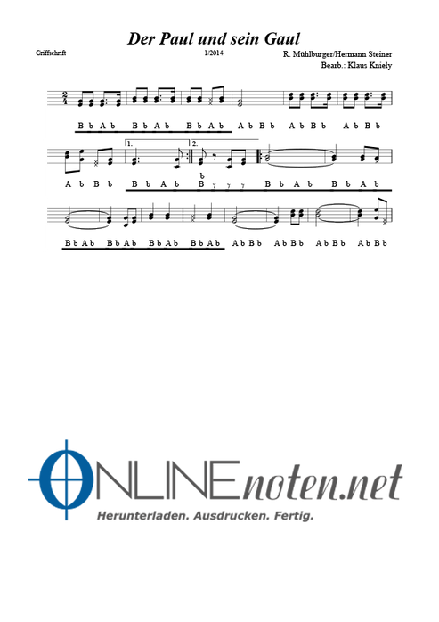 Der Paul und sein Gaul (mit Text) bei Online-Noten.net