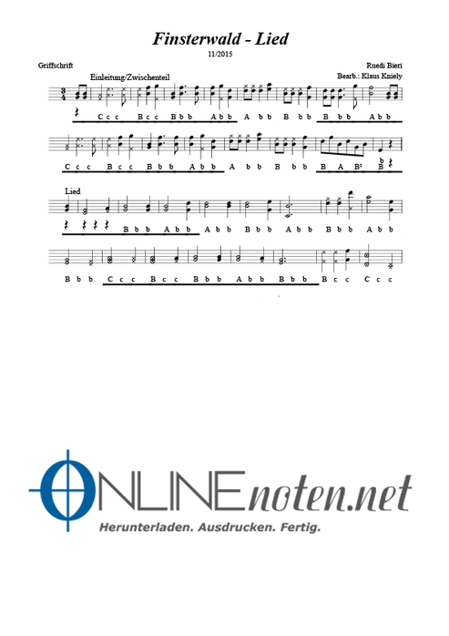 Finsterwald Lied (Griffschrift) bei Online-Noten.net